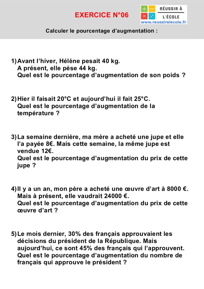 Exercice Pourcentage 10 Probl mes Niveau Coll ge Avec Corrections