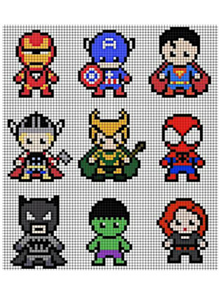 Pixel Art Marvel :Pixel Art Marvel : 50 modèles à imprimer