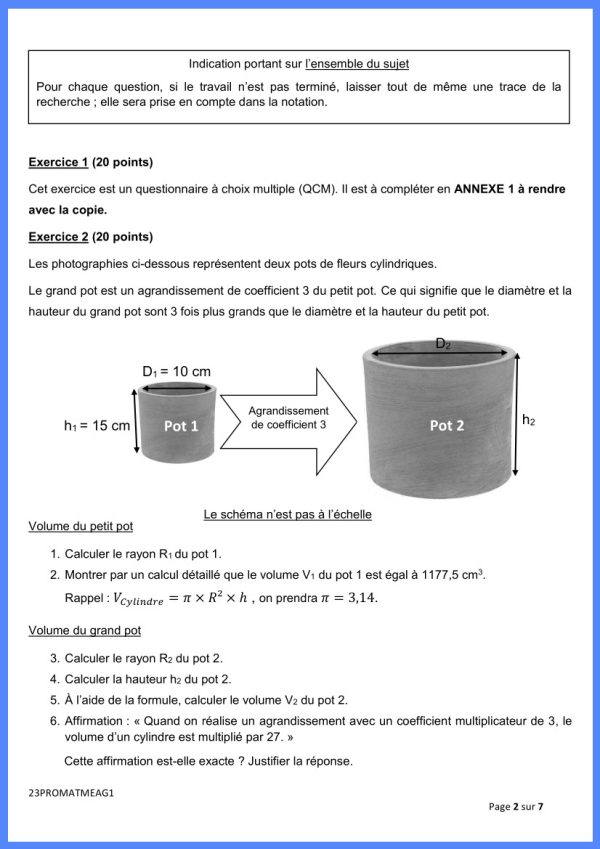 Sujet de Maths du Brevet 2023 et à sa Correction à imprimer ... Sujet de Maths du Brevet 2023 et à sa Correction à imprimer ...