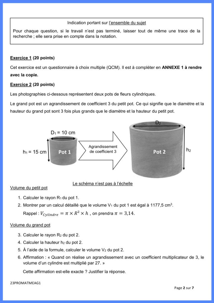 Sujet de Maths du Brevet 2023 et à sa Correction à imprimer - Coloriages éducatifs et ...