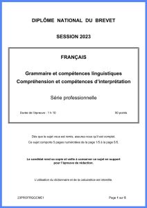 Sujet Francais Brevet 2023 et sa Correction à imprimer