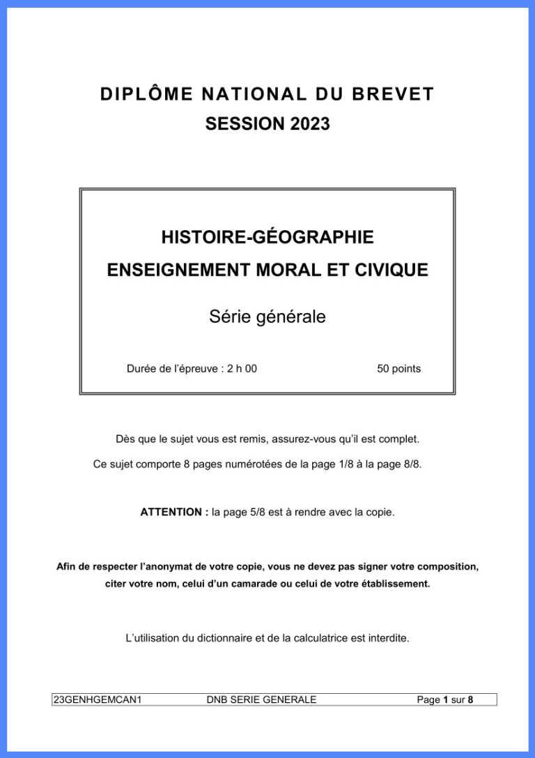 Sujet Histoire Brevet 2023 et sa Correction à imprimer
