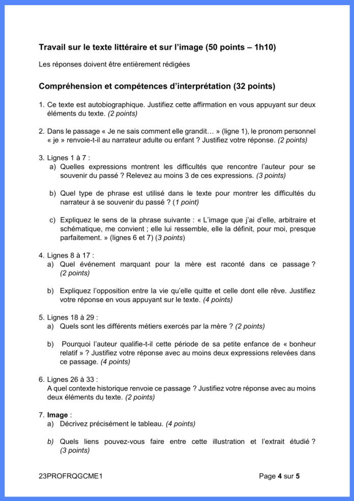 Sujet Francais Brevet 2023 et sa Correction à imprimer