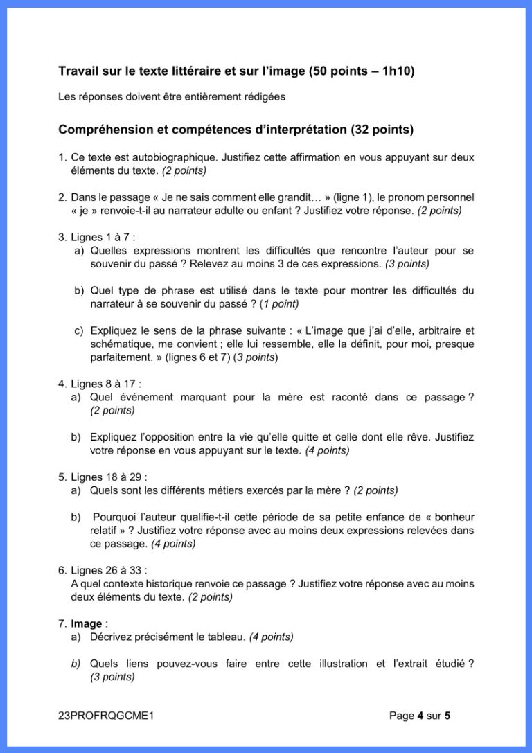 Sujet Francais Brevet 2023 et sa Correction à imprimer