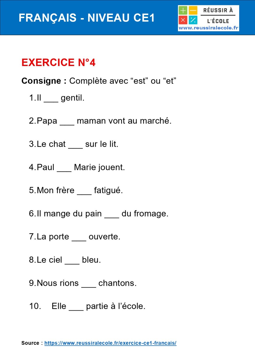 Exercice CE1 Français : 40 questions avec Corrigé (PDF)