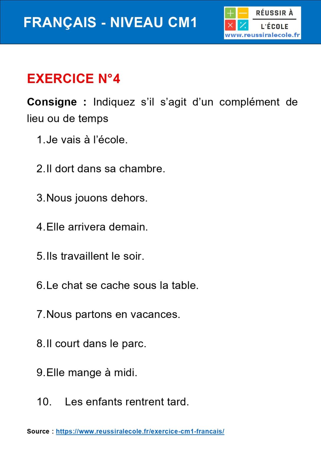 Exercice CM1 Français : 40 questions avec Corrigé (PDF)