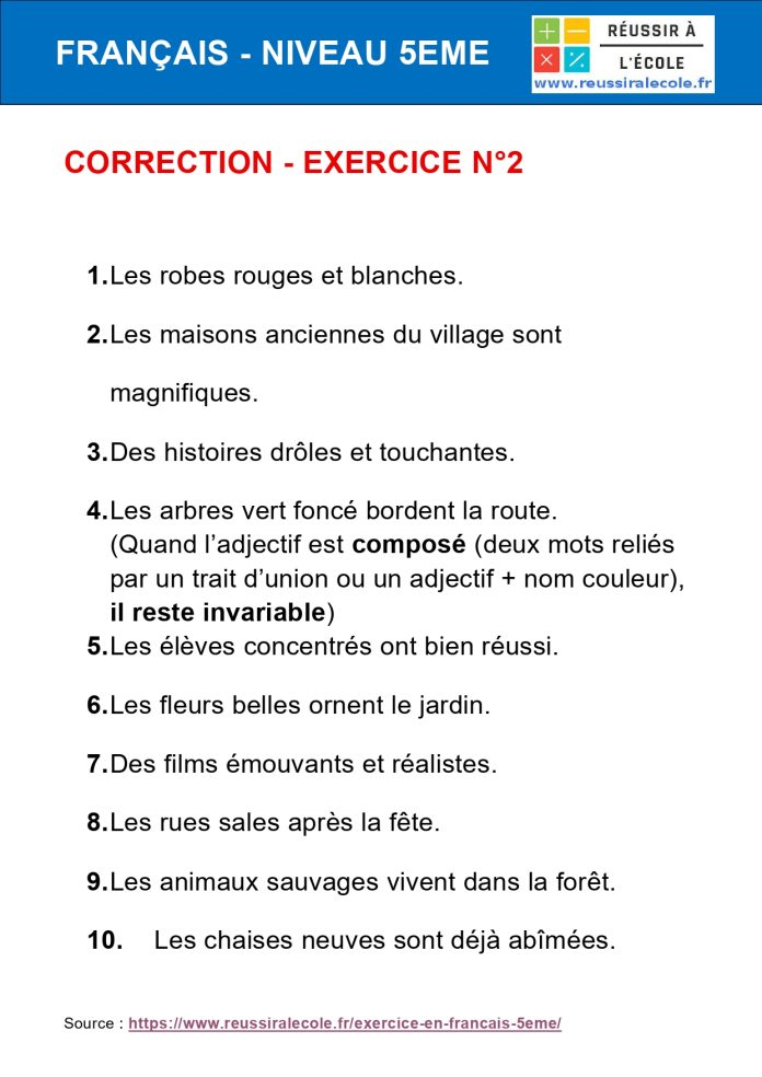 Exercice en Francais 5eme : 40 questions avec Corrigé (PDF)