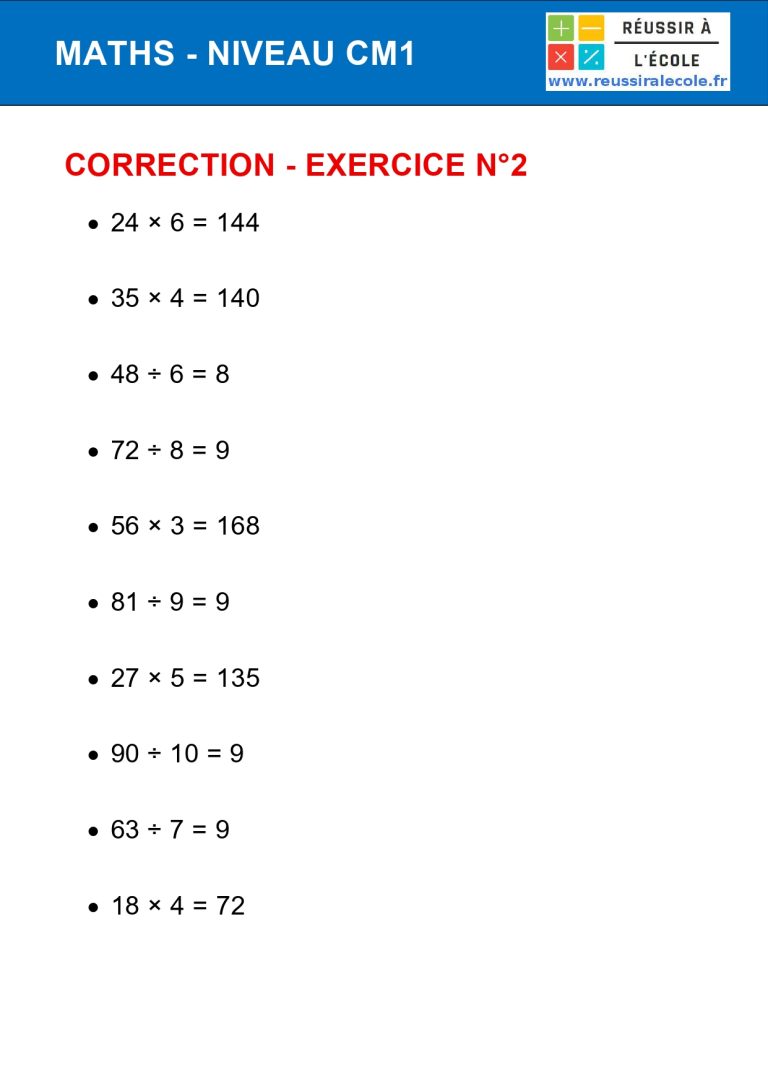 Exercice Math CM1 : 40 questions avec Corrigé (PDF)