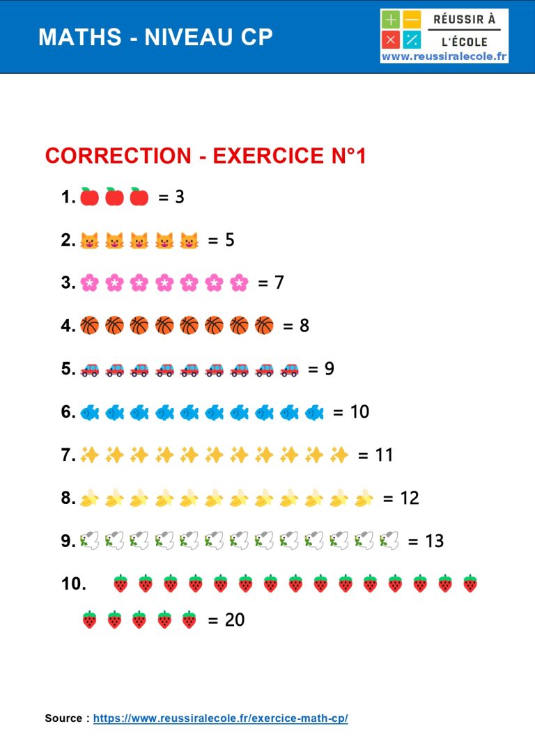 Exercice Math CP : 40 questions avec Corrigé (PDF)