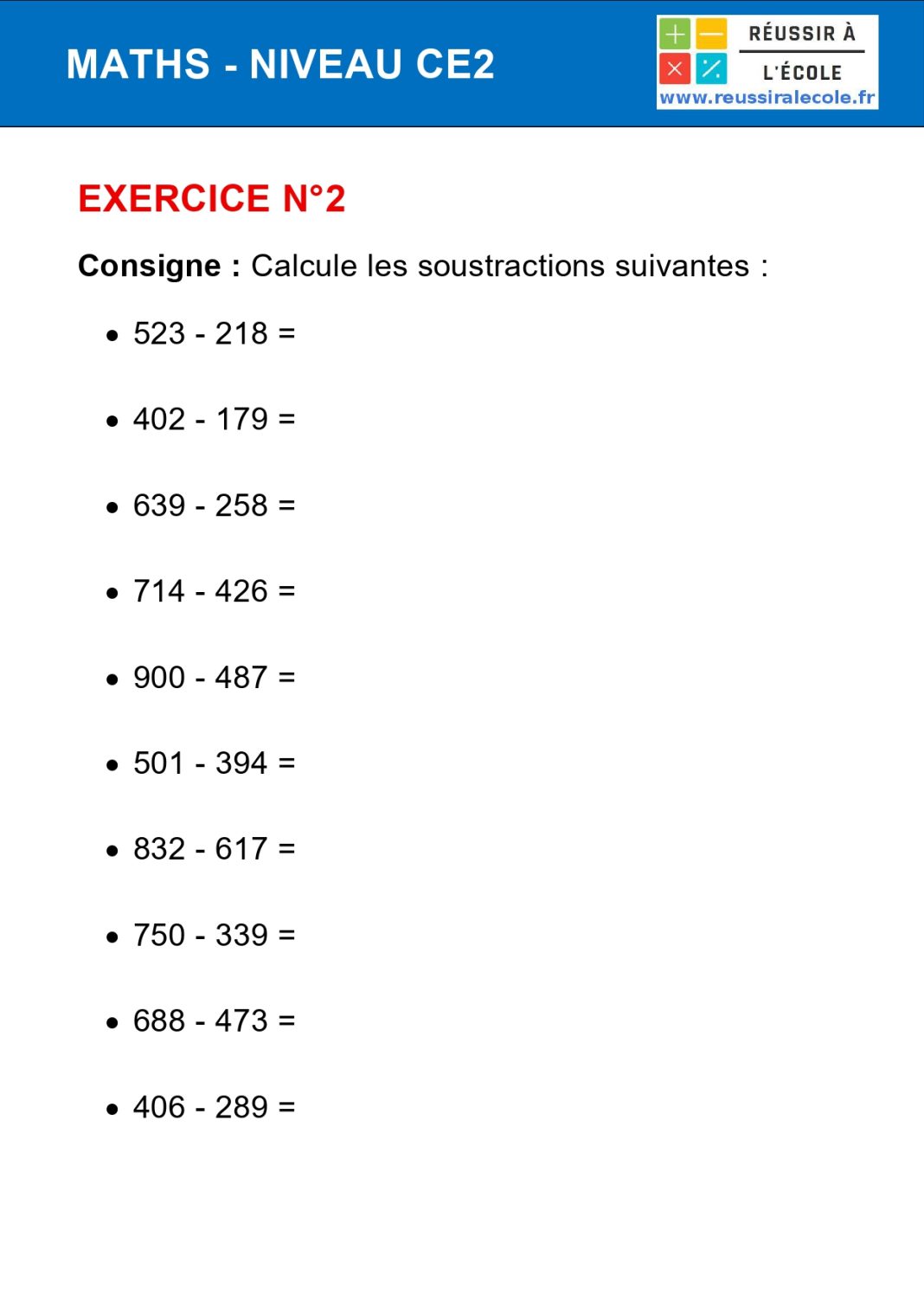 Exercice Math CE2 : 40 questions avec Corrigé (PDF)