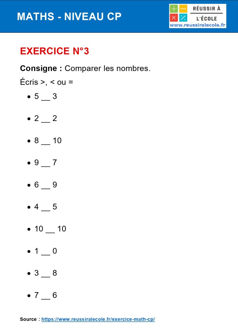 Exercice Math CP : 40 questions avec Corrigé (PDF)