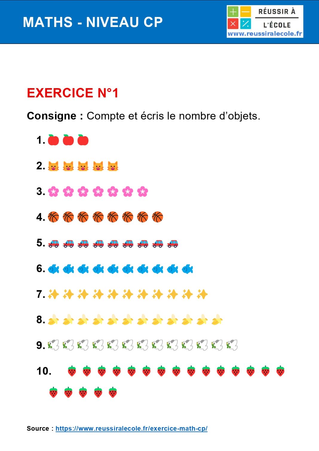 Exercice Math CP : 40 questions avec Corrigé (PDF)