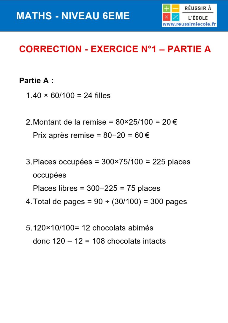 Exercice de Math 6ème avec Correction (PDF)