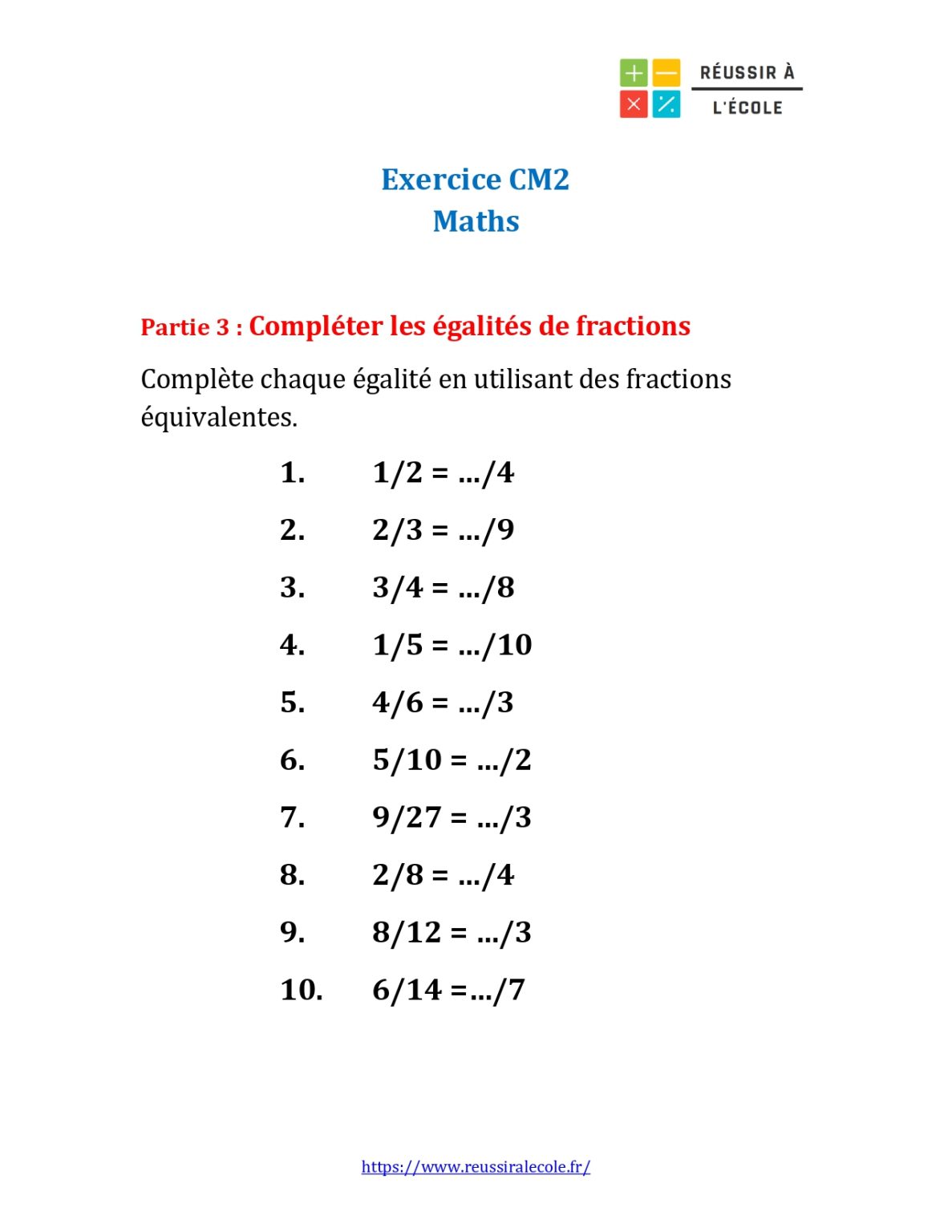 Exercice Maths CM2 : 50 questions avec Corrigé (PDF)