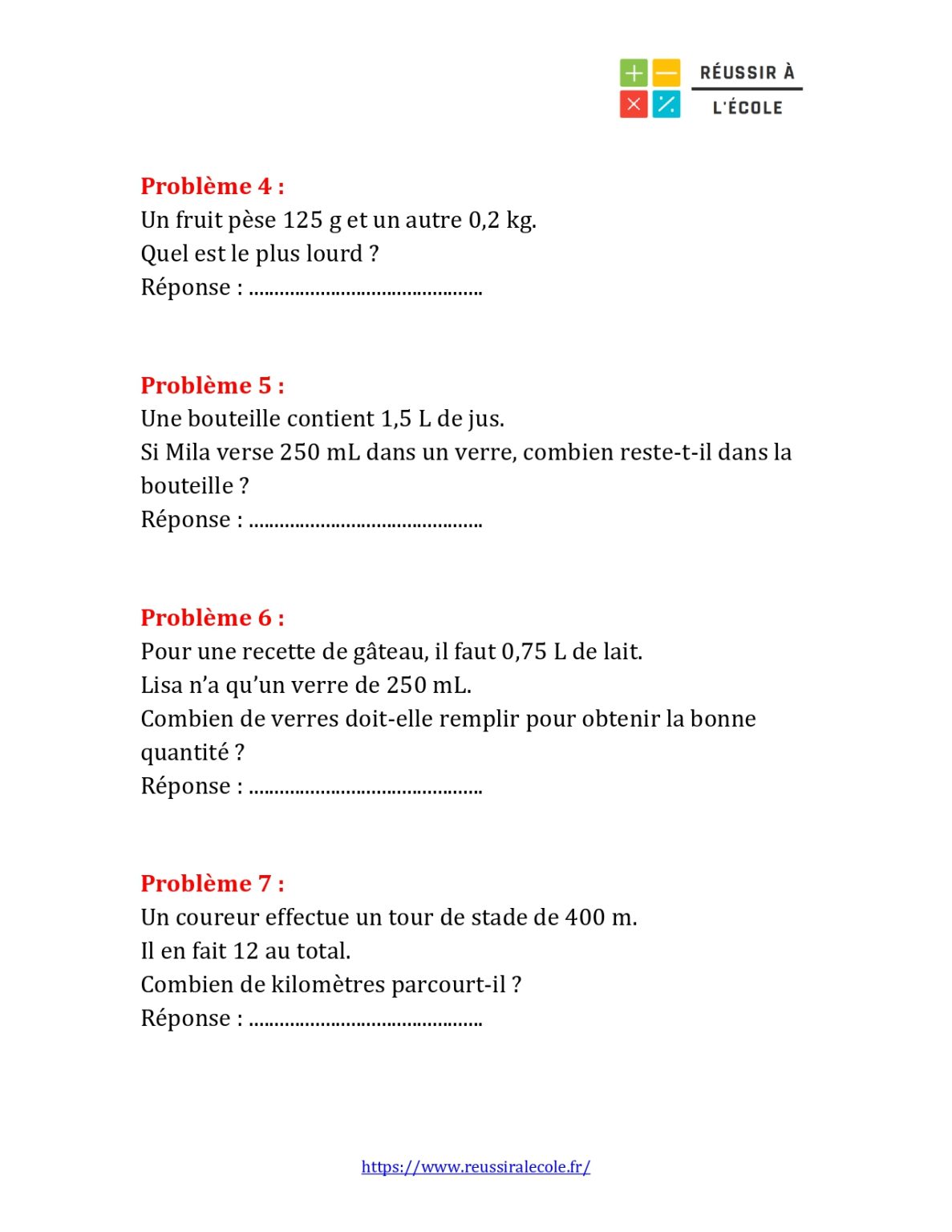 Exercice Maths CM2 : 50 questions avec Corrigé (PDF)