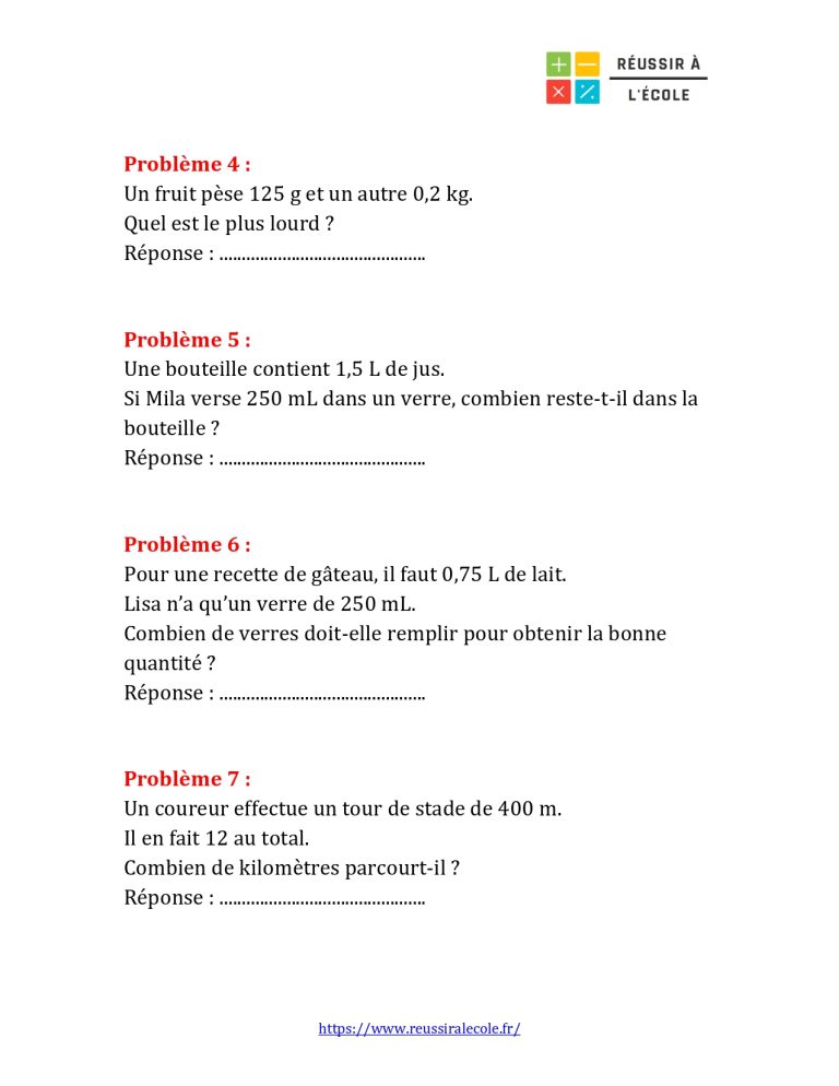 Exercice Maths CM2 : 50 questions avec Corrigé (PDF)