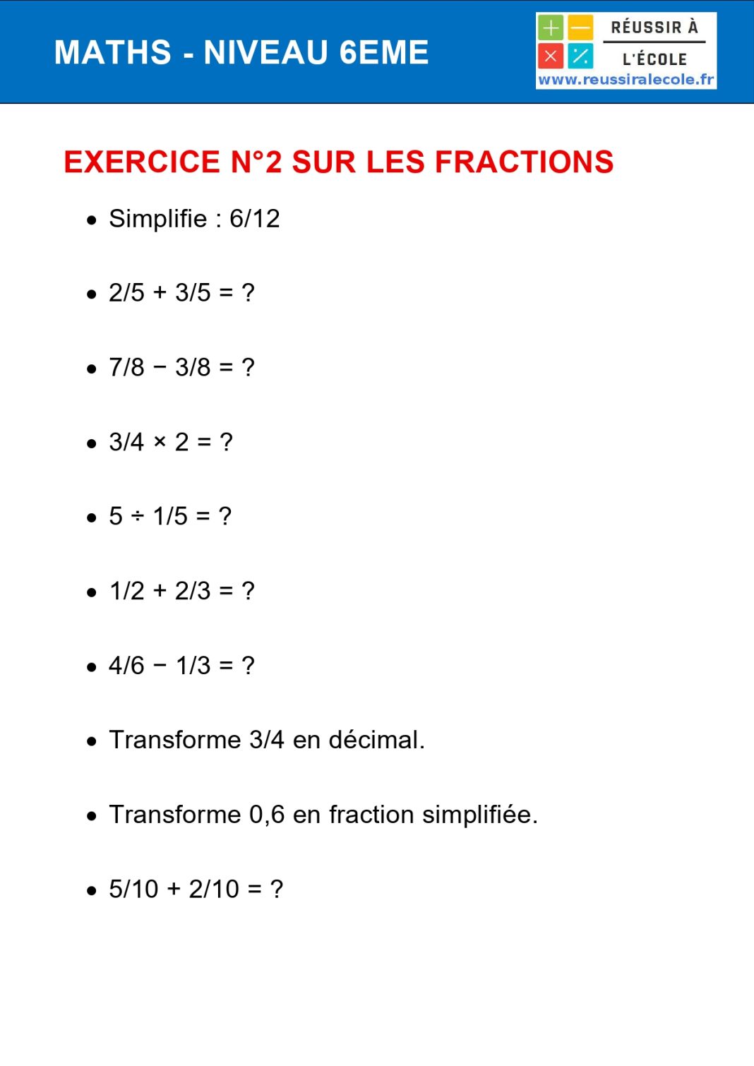 Exercice de Math 6ème avec Correction (PDF)