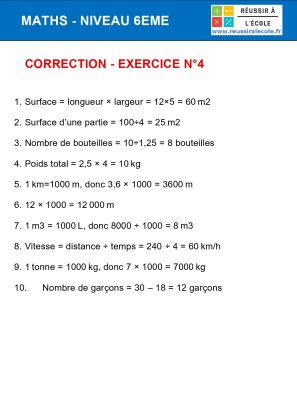 Exercice de Math 6ème avec Correction (PDF)