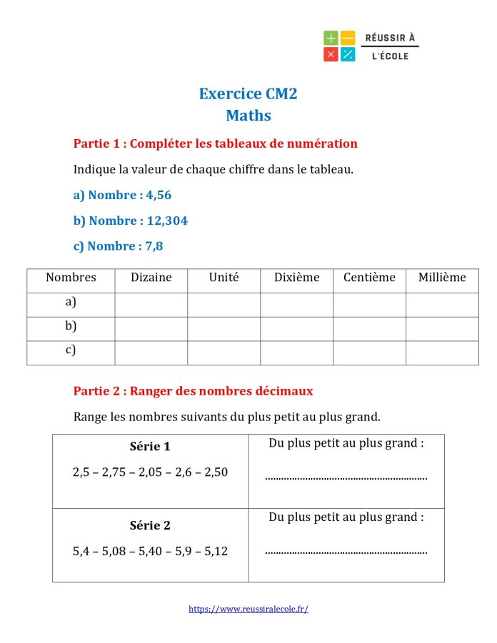 Exercice Maths CM2 : 50 questions avec Corrigé (PDF)