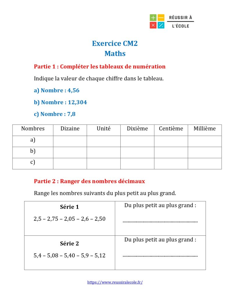 Exercice Maths CM2 : 50 questions avec Corrigé (PDF)