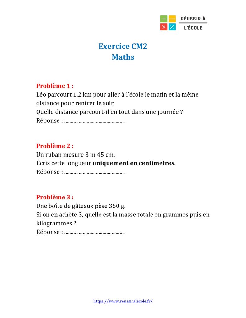 Exercice Maths CM2 : 50 questions avec Corrigé (PDF)
