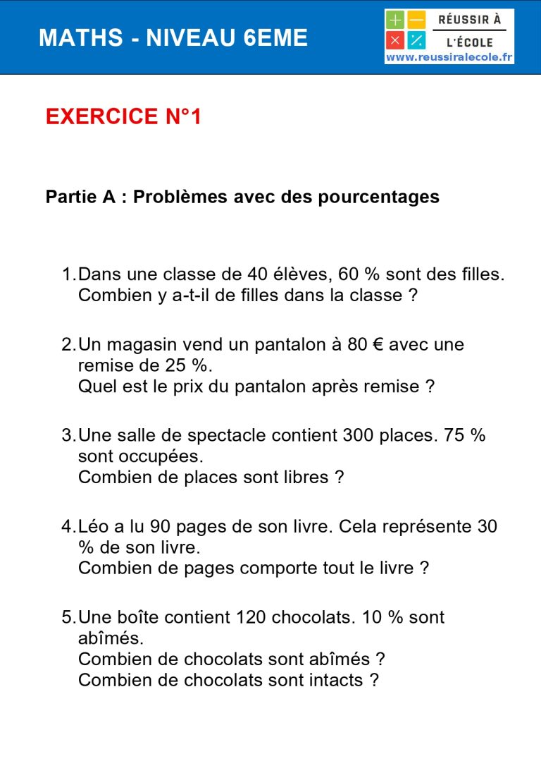 Exercice de Math 6ème avec Correction (PDF)
