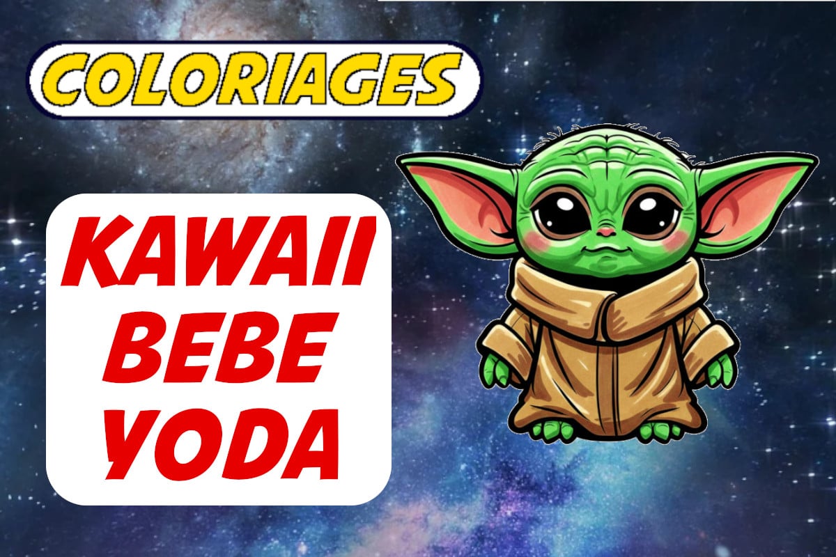 Coloriage Kawaii à imprimer Bébé Yoda